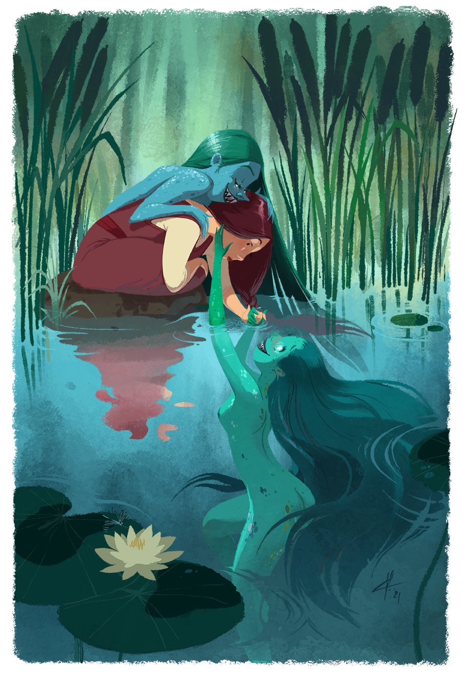 Rusalka Illustration Drawing Art Print Lake Water - Etsy