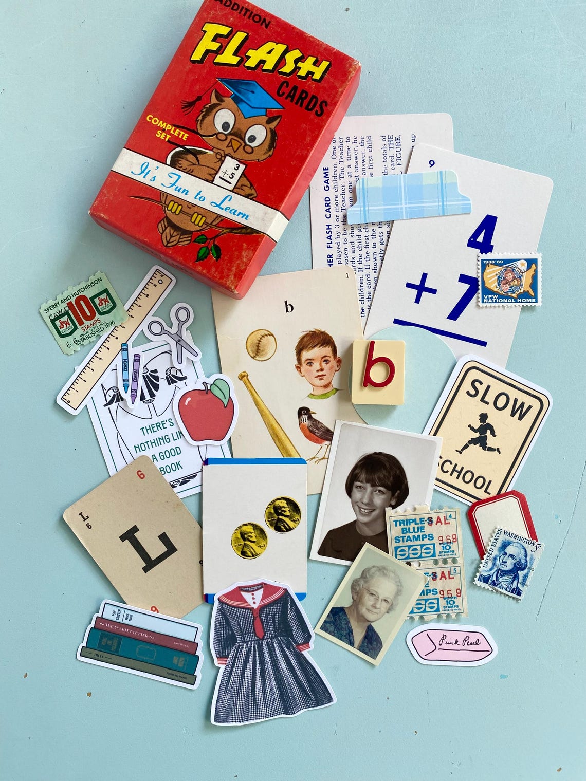 Vintage Flash Card Box Ephemera Set-labels, Dennison, School Pictures ...