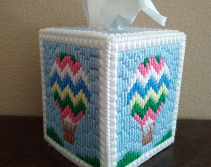 Hot Air Balloon Sky Handmade Plastic Canvas Tissue Box Cover Home ...