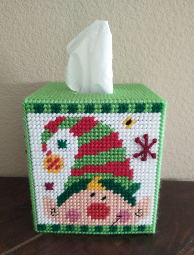 Santa's Elves Elf Christmas Holiday Handmade Plastic Canvas Tissue Box ...