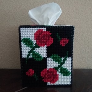 Light & Shadow Roses Flowers Black White Handmade Plastic Canvas Tissue ...