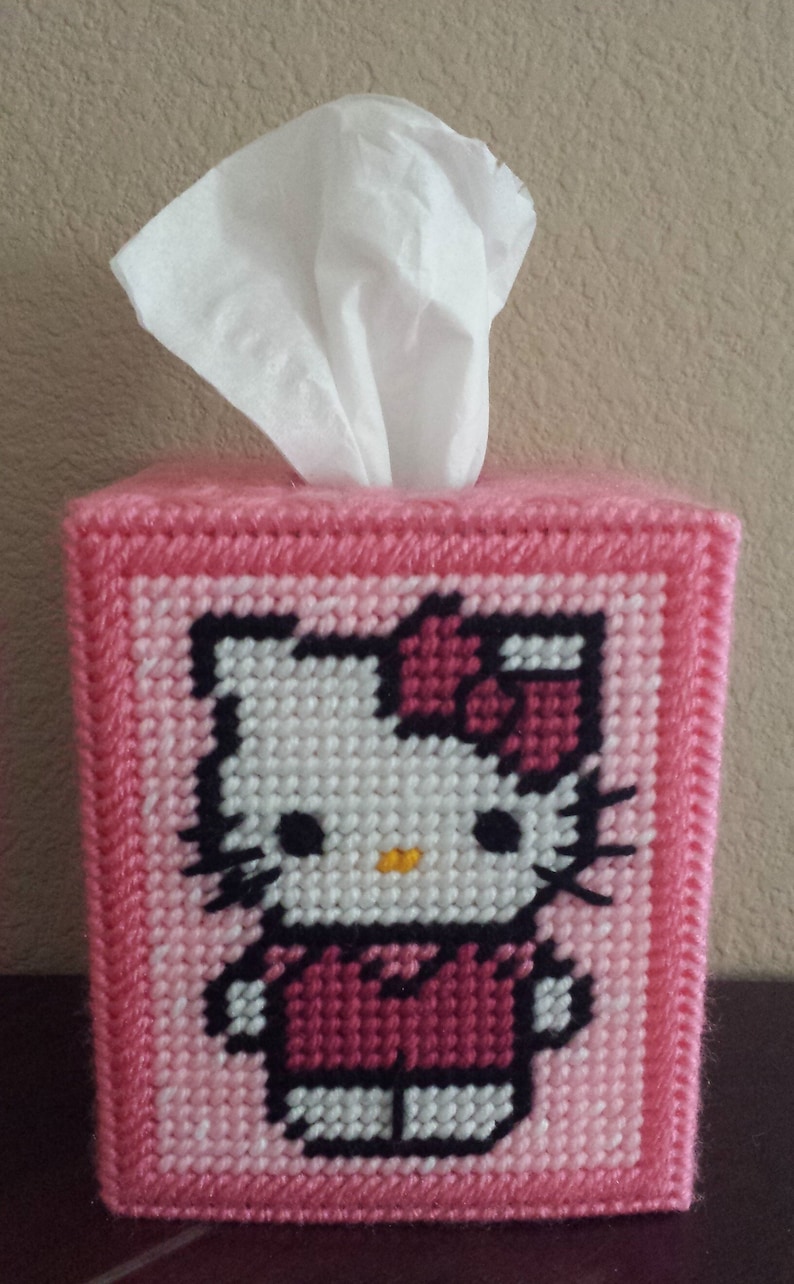 Kitty Cartoon Cat Classic Handmade Plastic Canvas Tissue Box Cover - Etsy