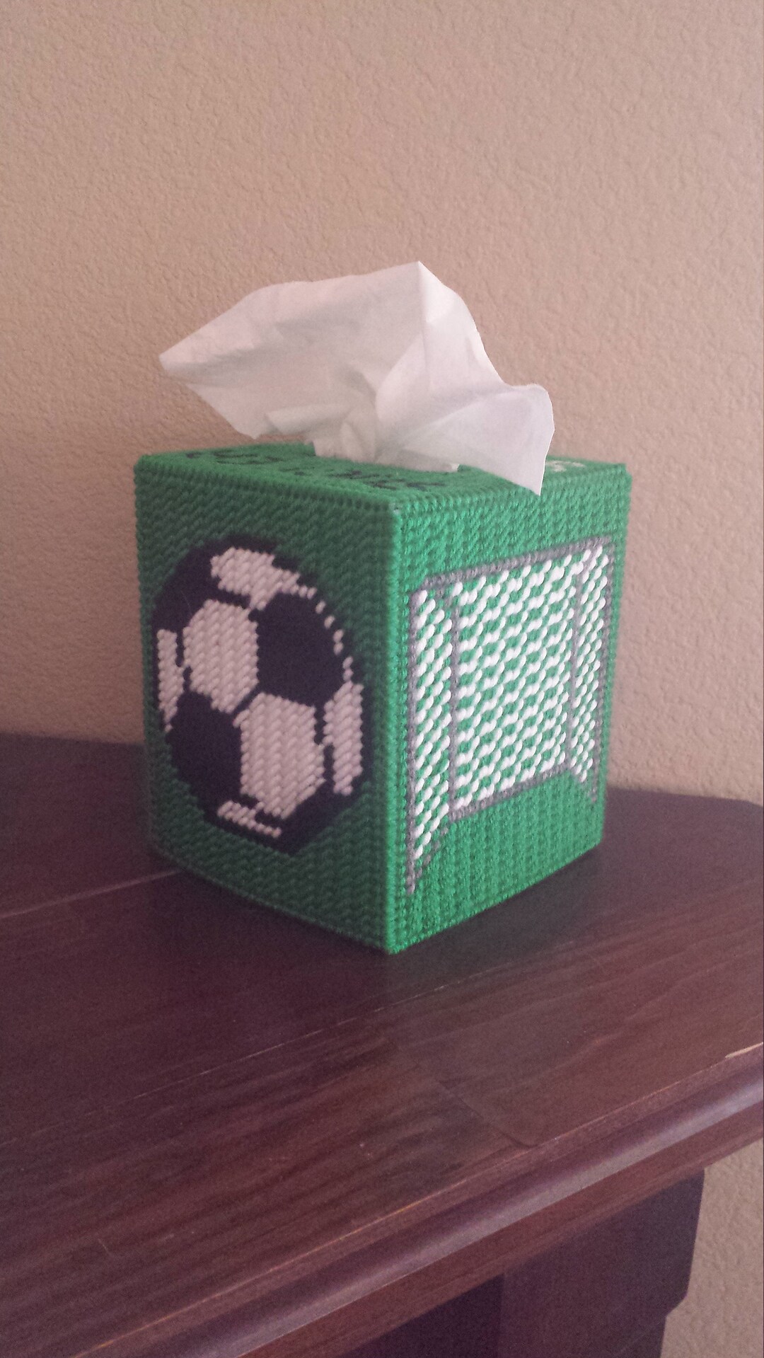 Soccer Ball Goal Sports Handmade Plastic Canvas Tissue Box Cover Home ...