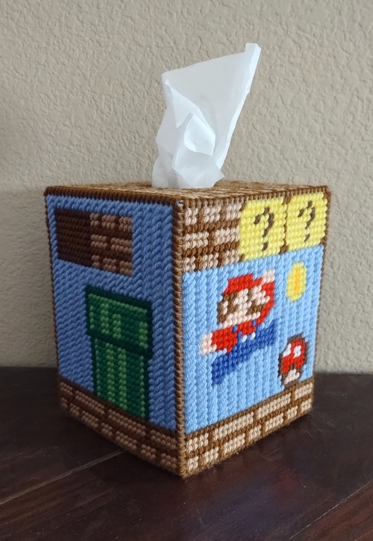 Nintendo Mario Video Game Handmade Plastic Canvas Tissue Box Cover Home ...