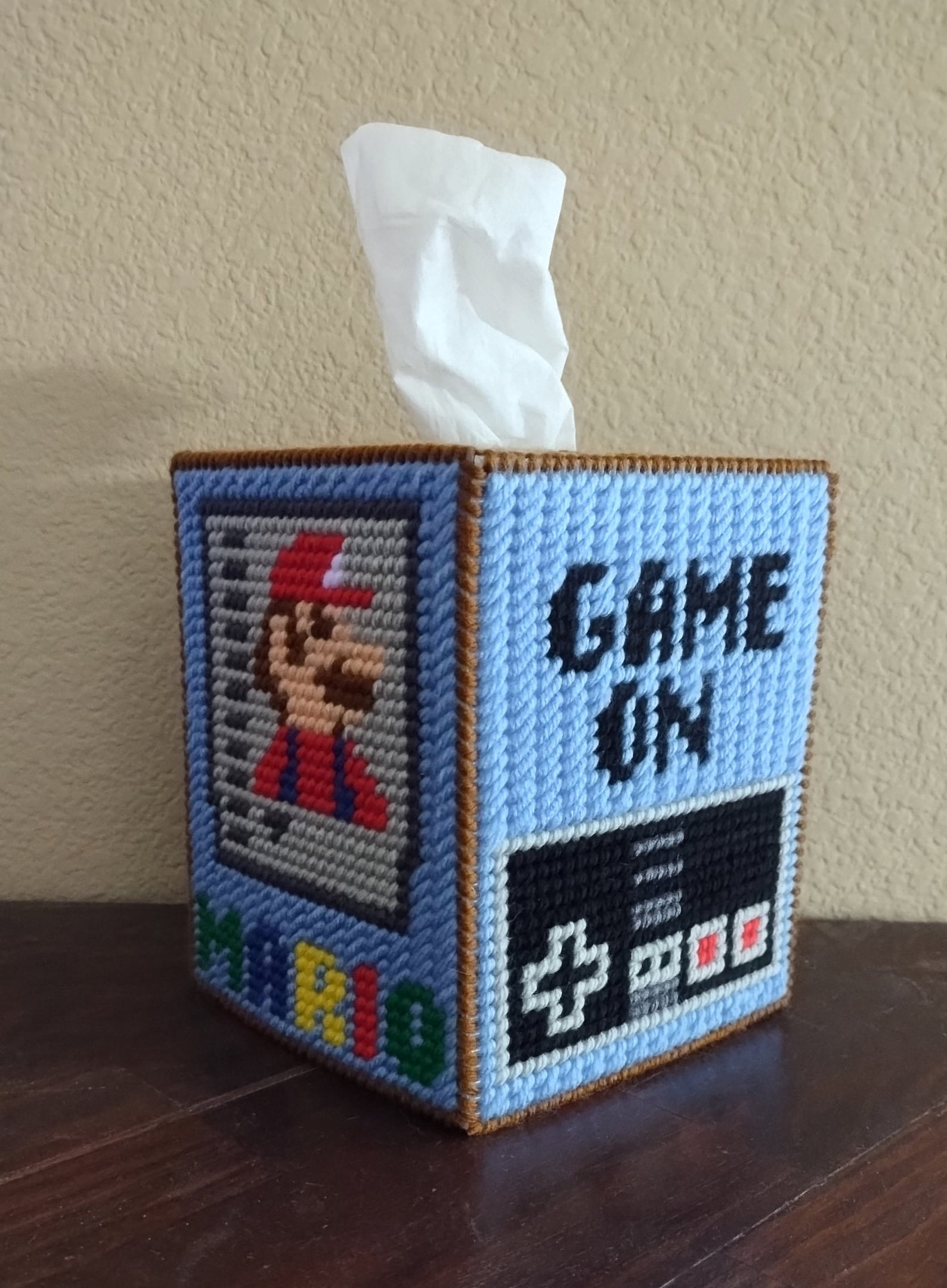 Nintendo Mario Video Game Handmade Plastic Canvas Tissue Box Cover Home ...