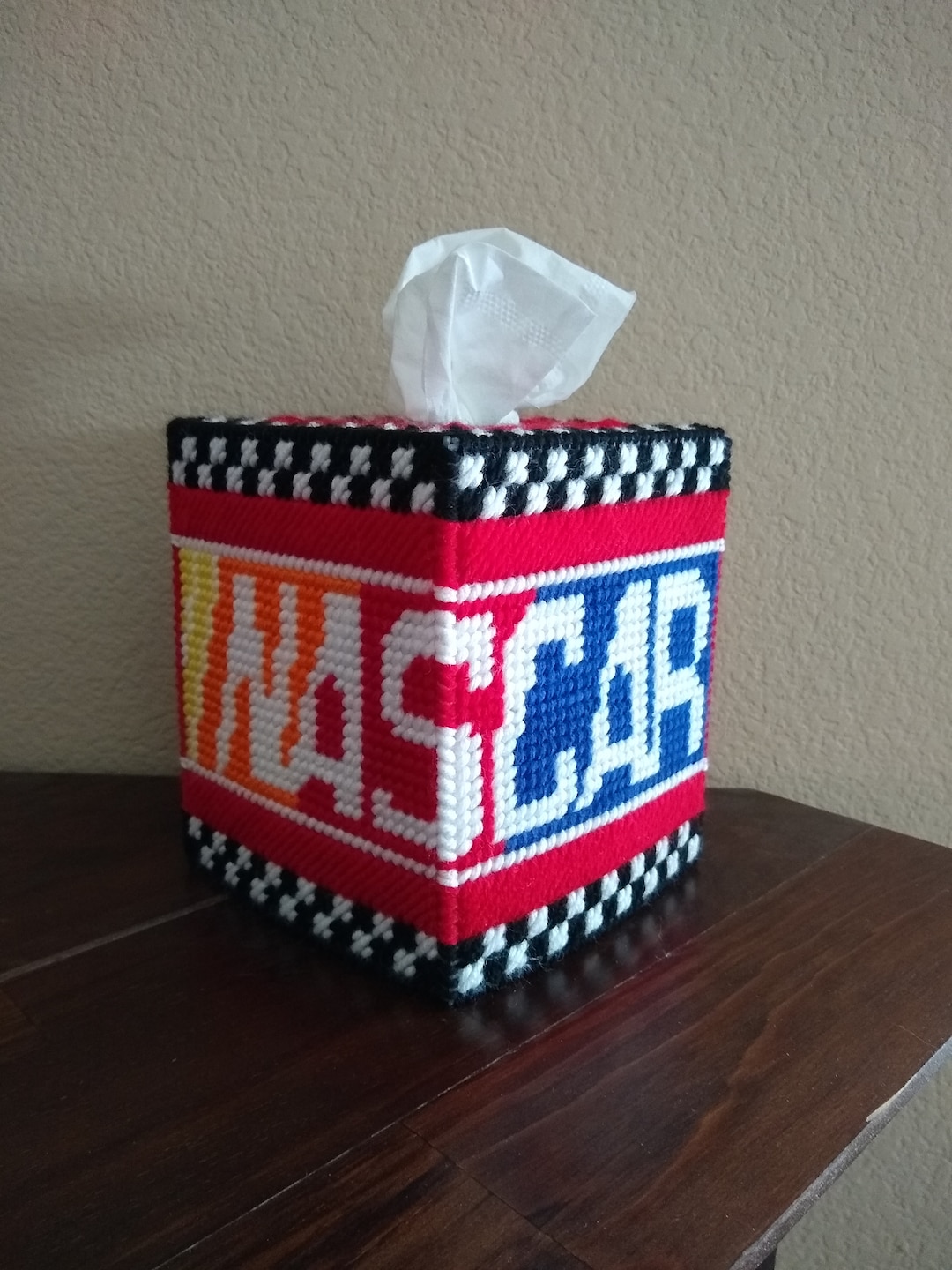 Nascar Handmade Race Car Racing Sports Logo Plastic Canvas Tissue Box ...
