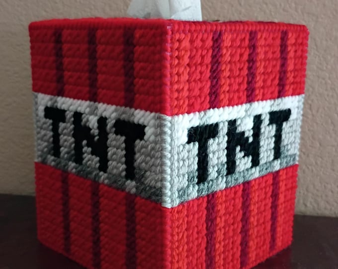 Minecraft TNT Video Game Computer Handmade Plastic Canvas Tissue Box ...