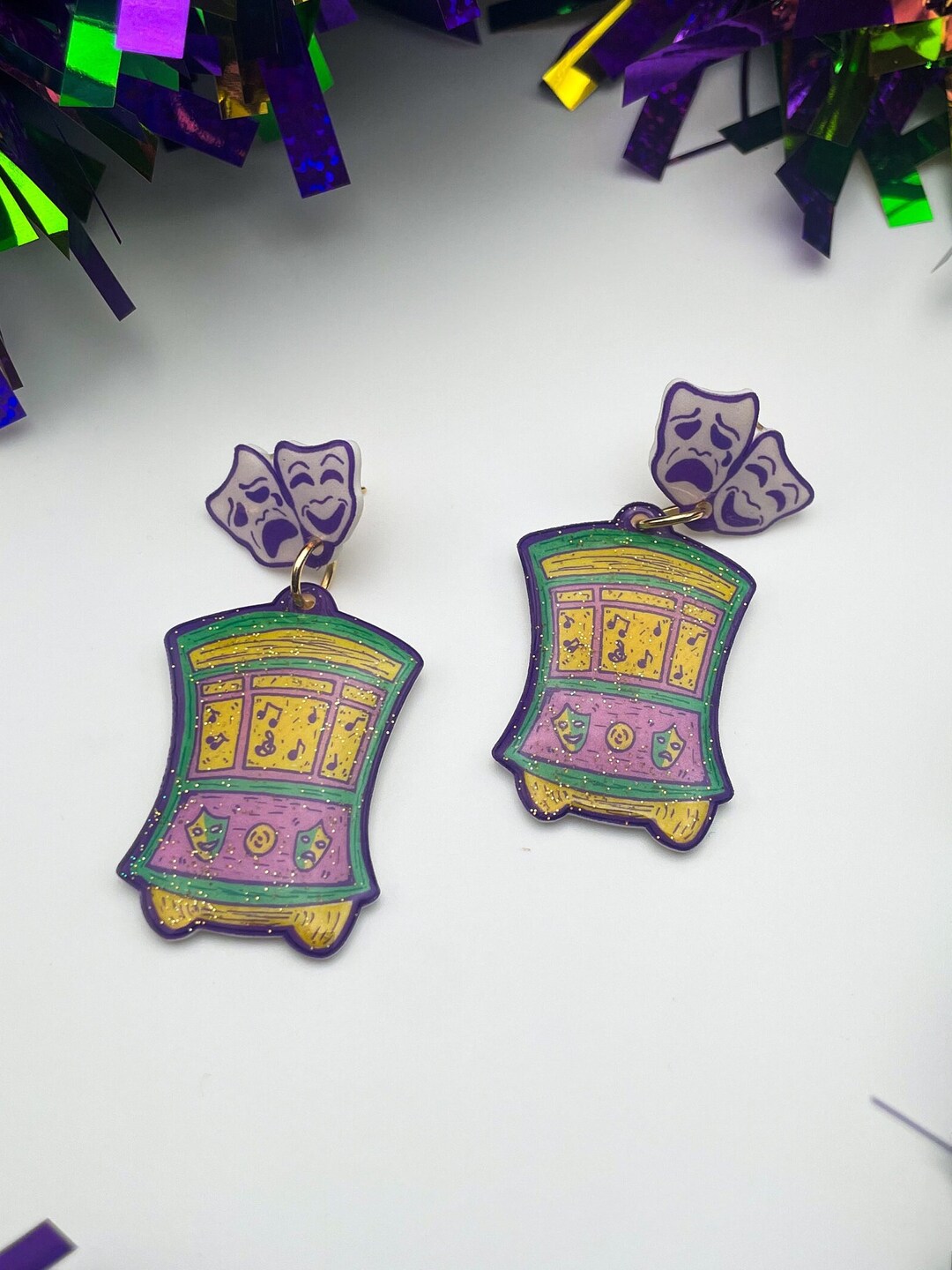 Mardi Gras Street Car Earrings - Etsy