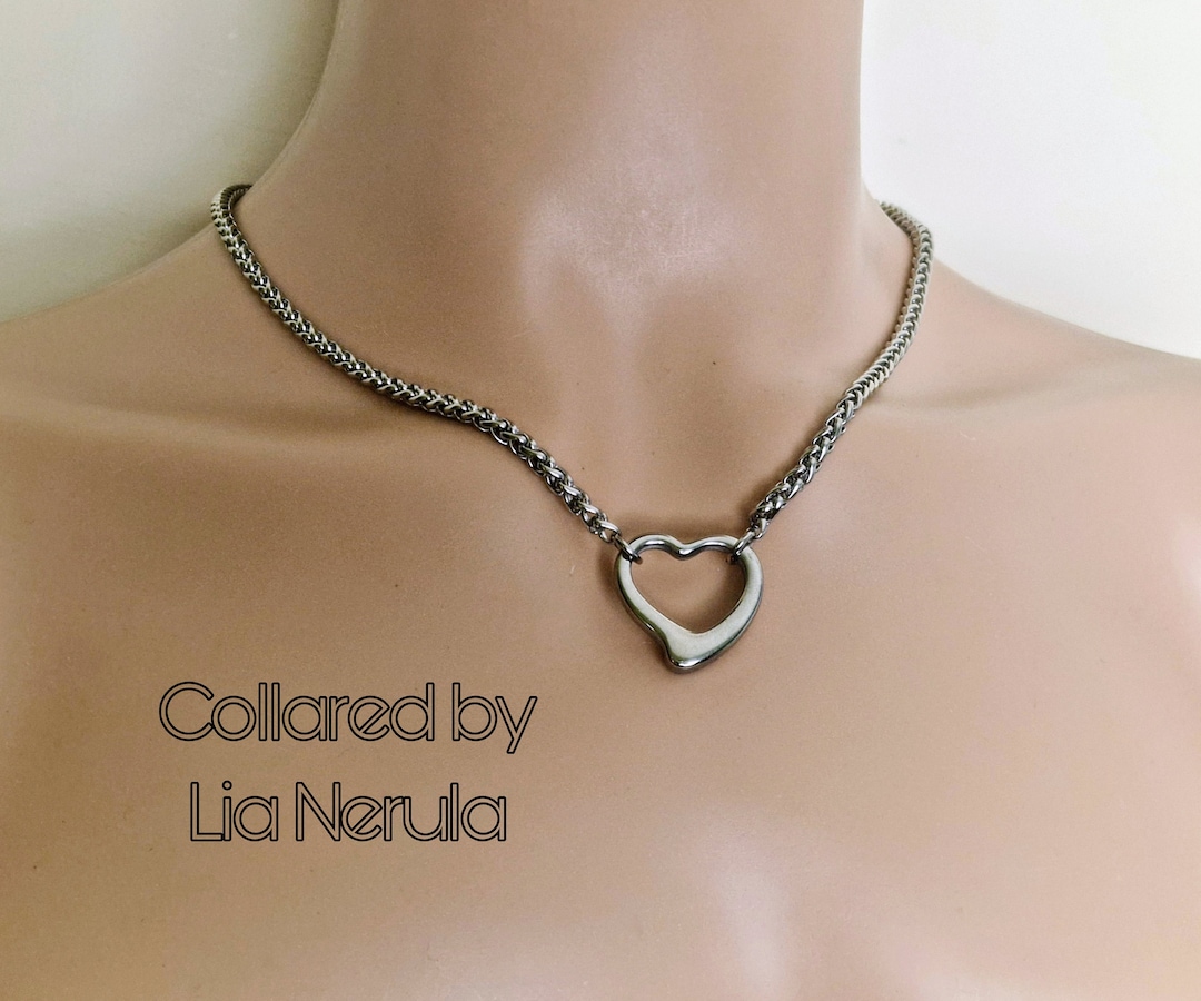 Open Heart Day Collar, Stainless Steel Chain Collar With Heart Pendant ...