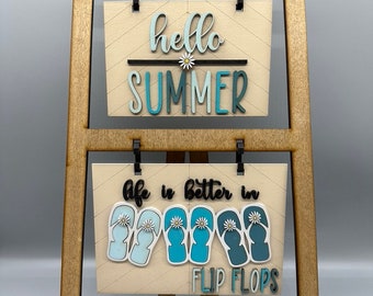 Insert for Ladder Farmhouse Interchangeable Sign, Hello Summer, Flip ...