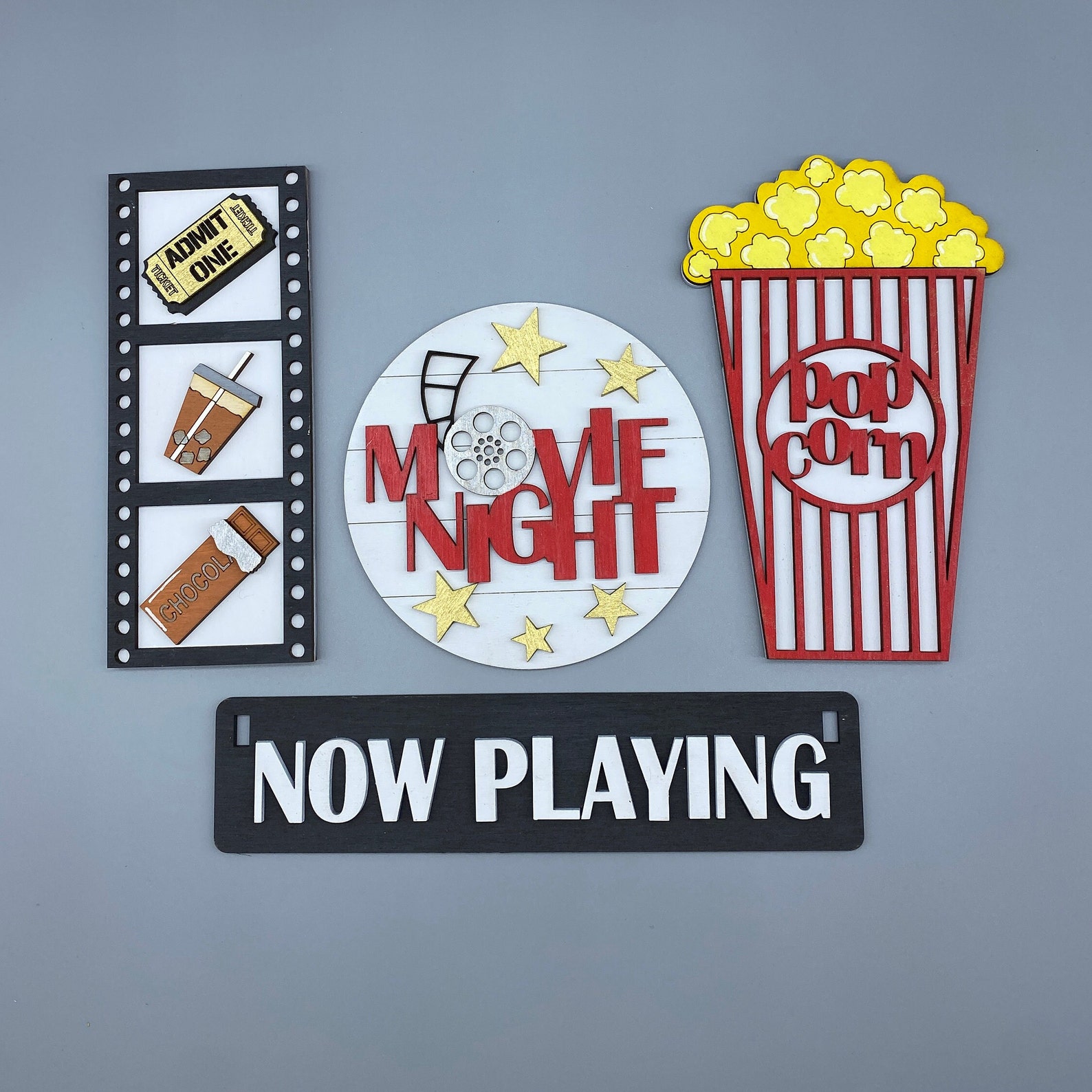 Movie Night-popcorn Set-shelf Sitter Interchangeable-home Decor - Etsy