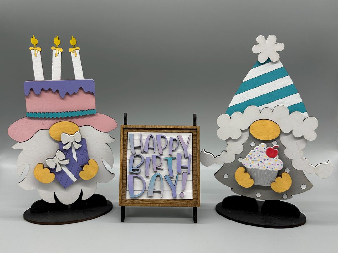 Happy Birthday-celebration-interchangeable Standing Gnome Set - Etsy
