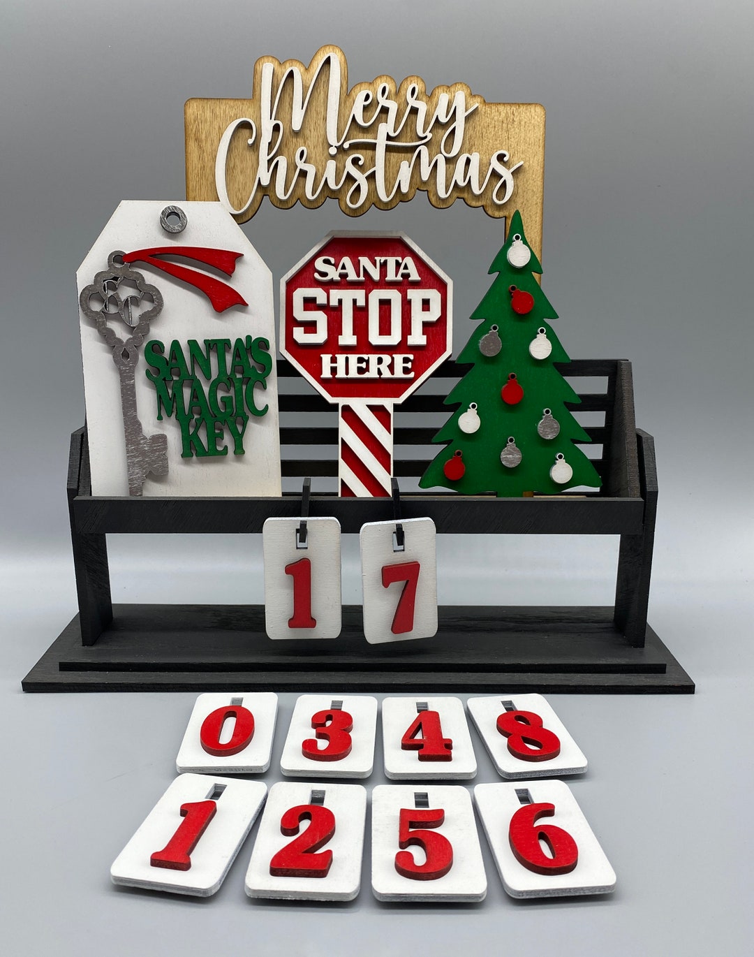 Merry Christmas-santa Stop Here-countdown-wagon Set-shelf Sitter ...