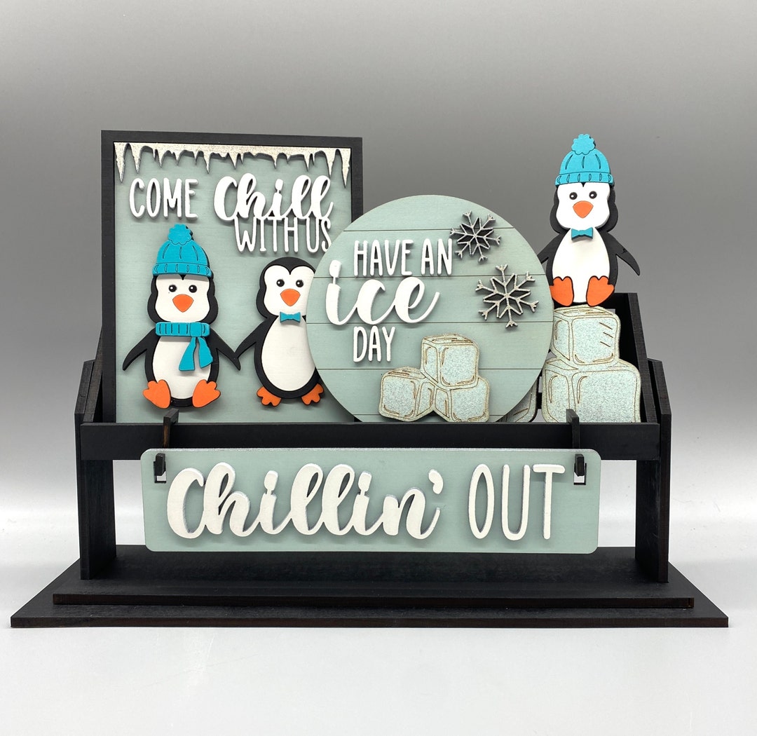 Winter-penguin-ice-chilling Out-shelf Sitter Set-interchangeable-home ...