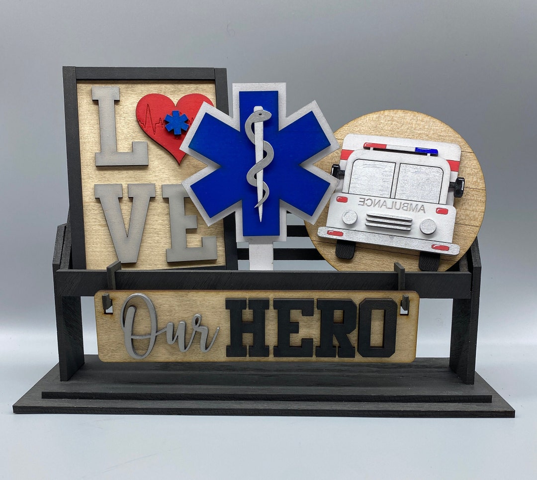 Ems-our Hero-emt Wagon Set-shelf Sitter- Interchangeable-home Decor - Etsy