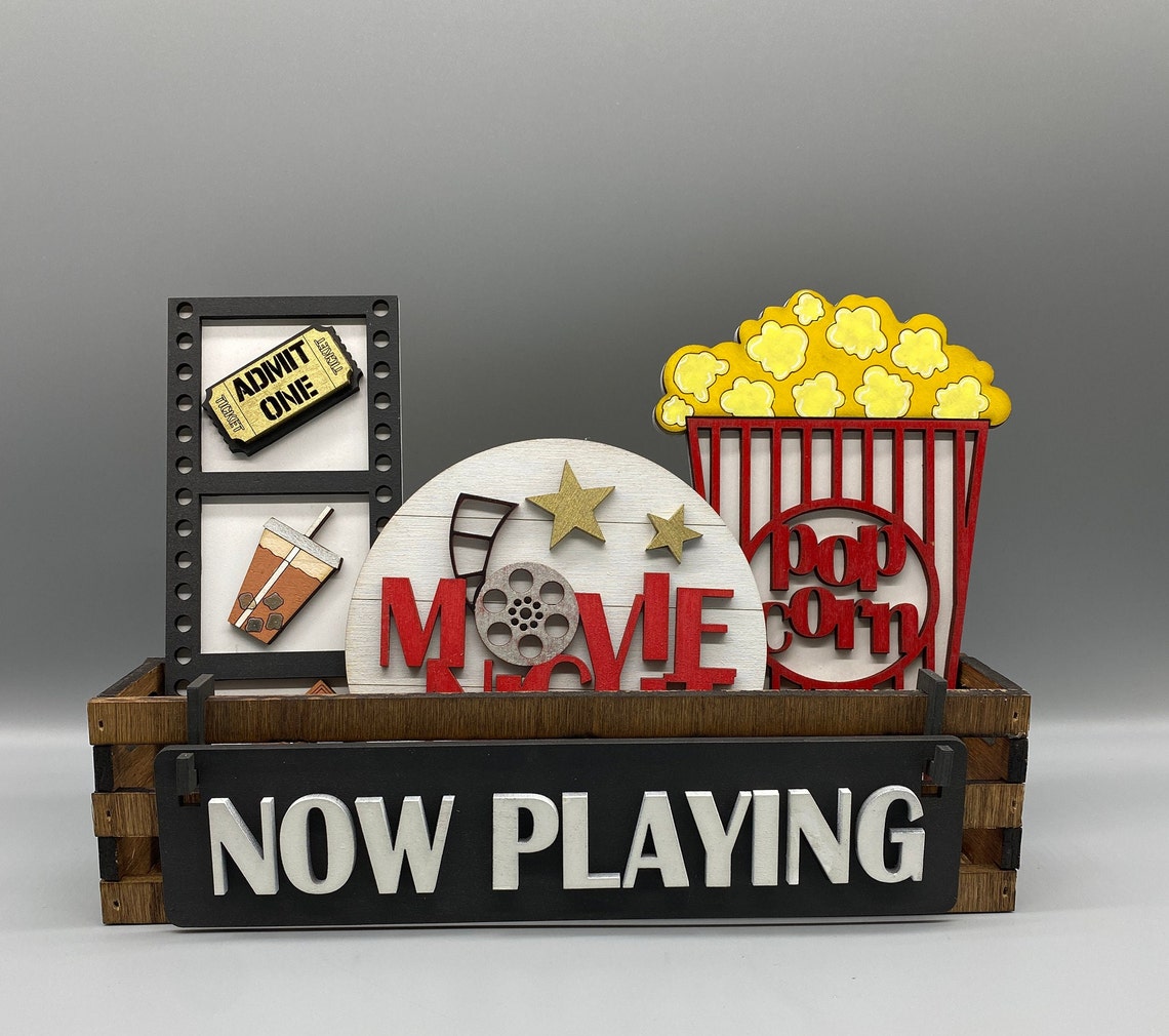 Movie Night-popcorn Set-shelf Sitter Interchangeable-home - Etsy