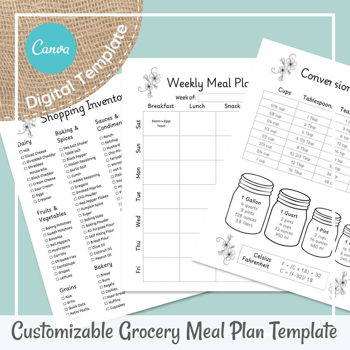 Grocery Pantry Inventory & Meal Planning Canva Template - Etsy