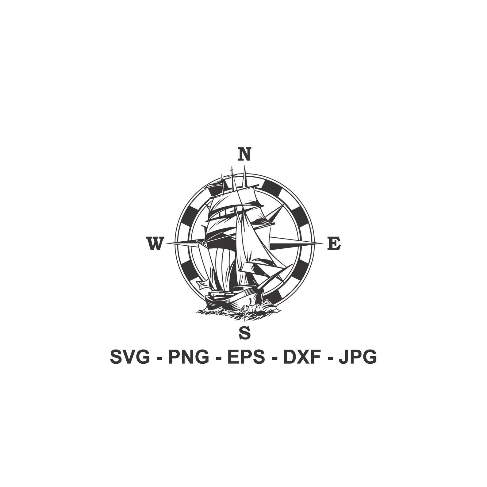 Ship With Compass Svgship Svgboat Svgcompass Svginstant - Etsy