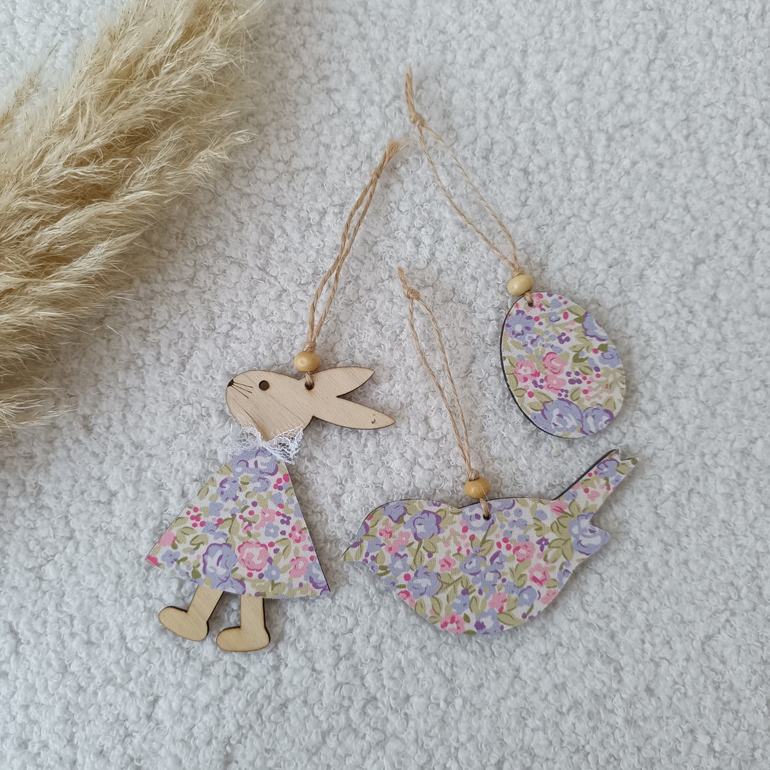 Set Wood Spring Decorations, Hanging Farmhouse Decor, Wodden Ornaments ...