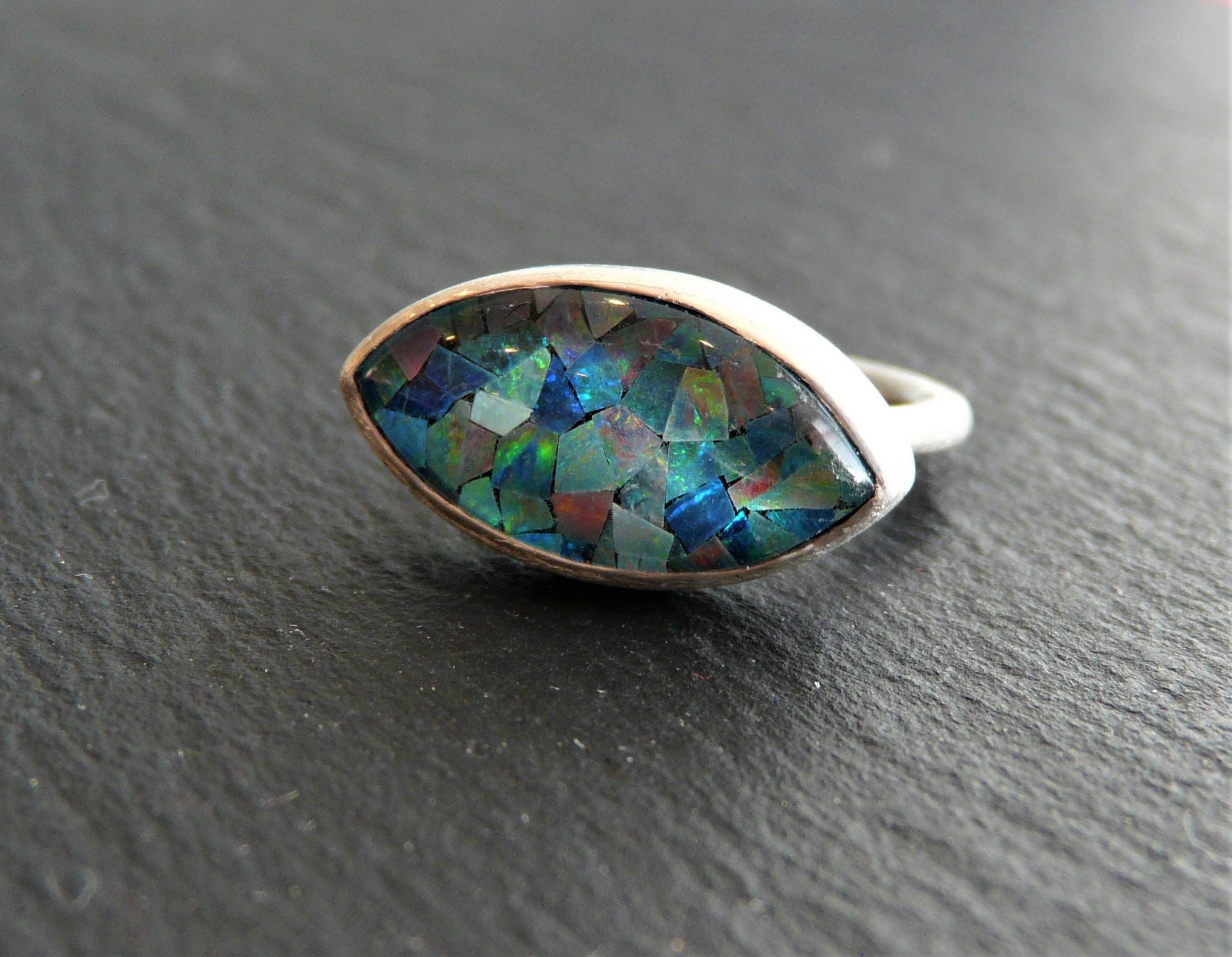 Hallmarked Mosaic Opal Statement Ring Chunky Silver Opal - Etsy