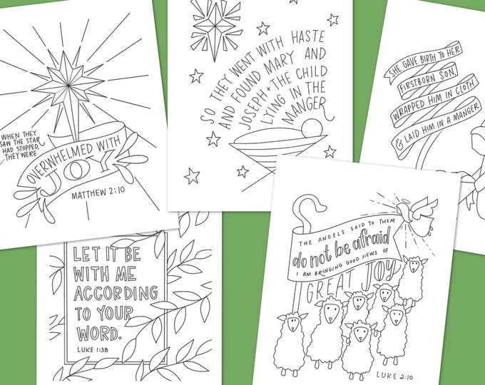 18 Christmas Coloring Pages Digital Download Print at Home Bible Verses ...