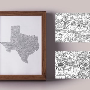 Hand Lettered and Illustrated Map of Texas - Etsy