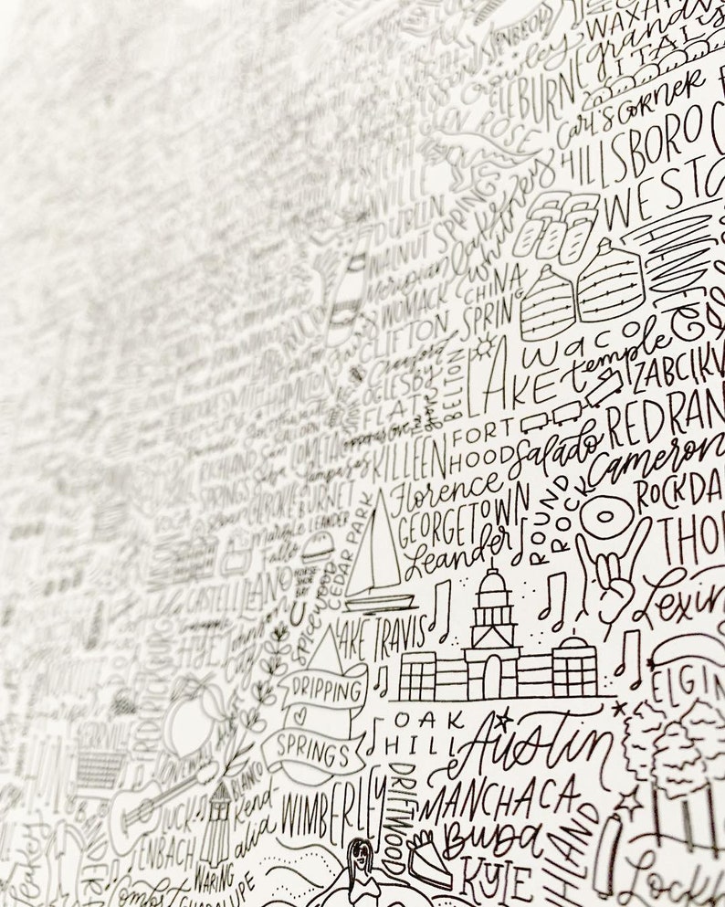 Hand Lettered and Illustrated Map of Texas - Etsy
