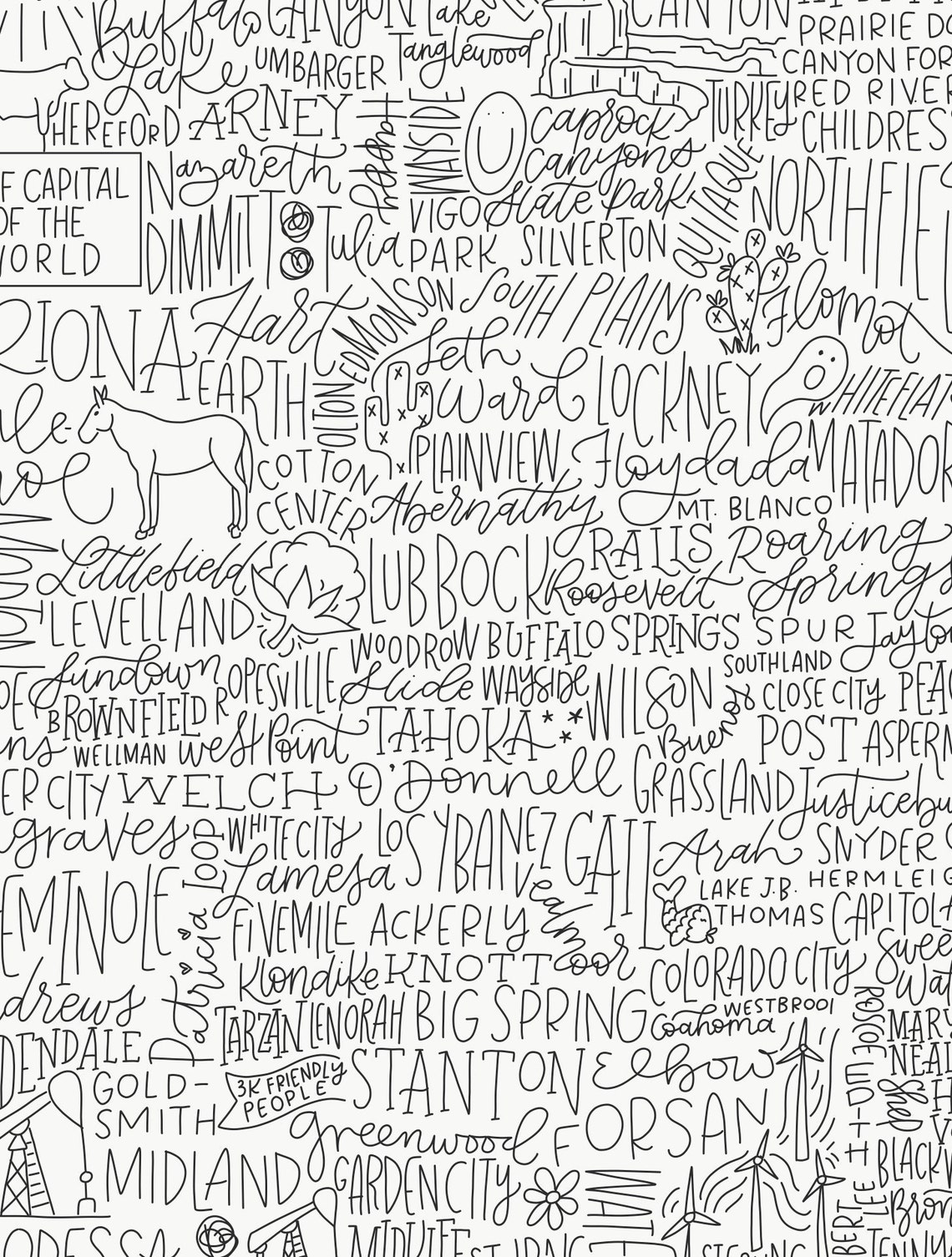 Hand Lettered and Illustrated Map of Texas - Etsy