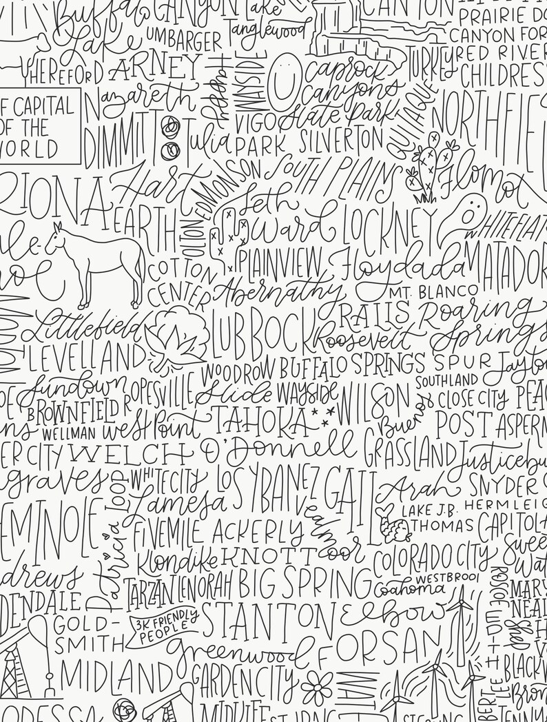 Hand Lettered and Illustrated Map of Texas - Etsy