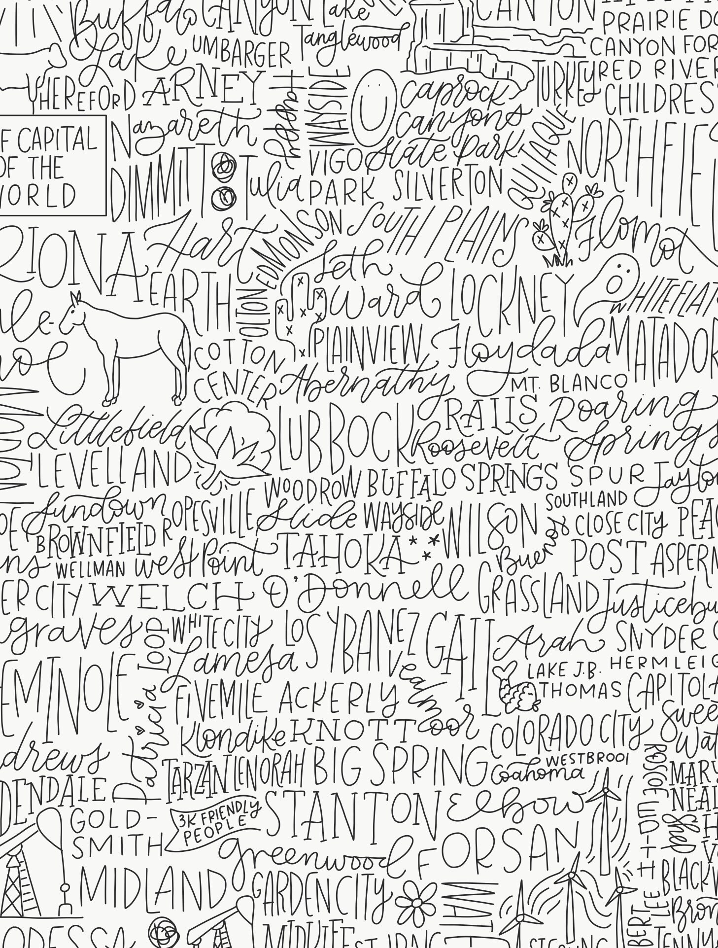 Hand Lettered and Illustrated Map of Texas - Etsy