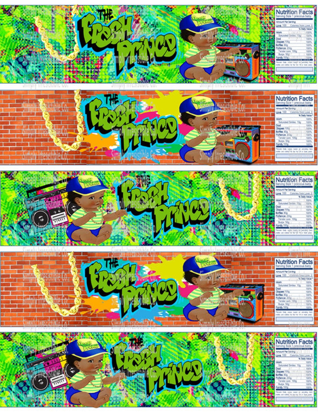 Custom Water Bottle Labels- Fresh Prince Theme- Baby Shower- INSTANT ...