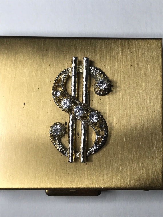 Vintage dollar sign gold metal compact/box/container/… - Gem