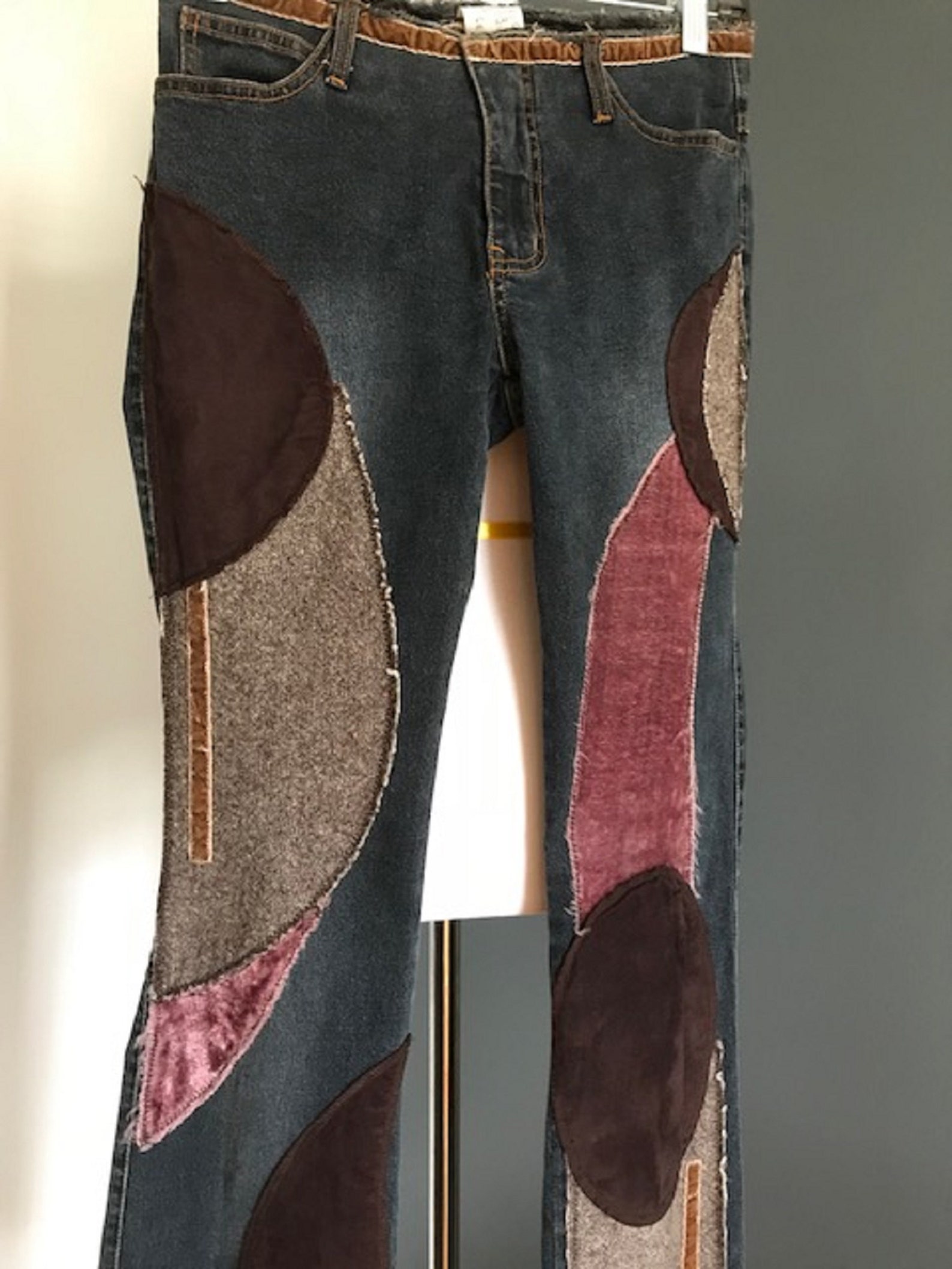 Vintage patchwork flare jeans - Etsy Polska