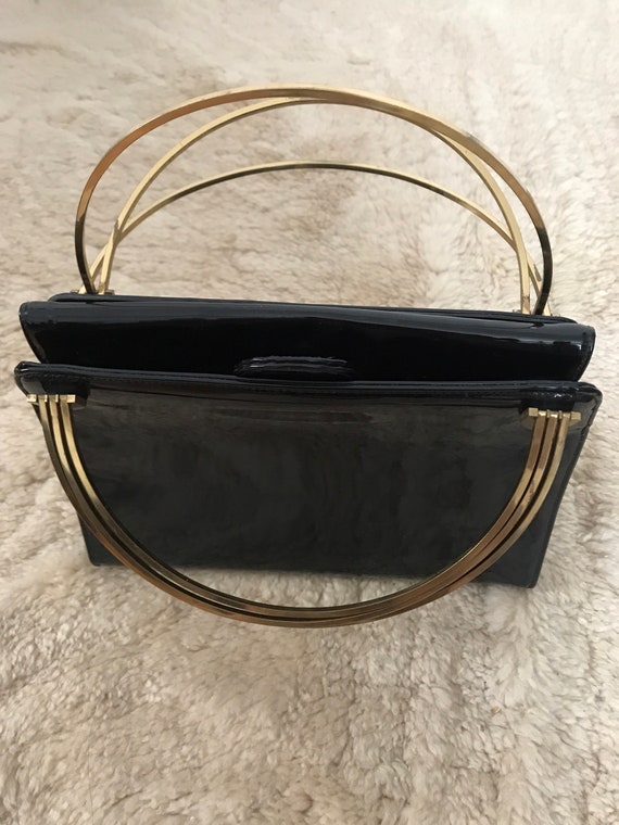 Super gorgeous gold metal handle black handbag - Gem