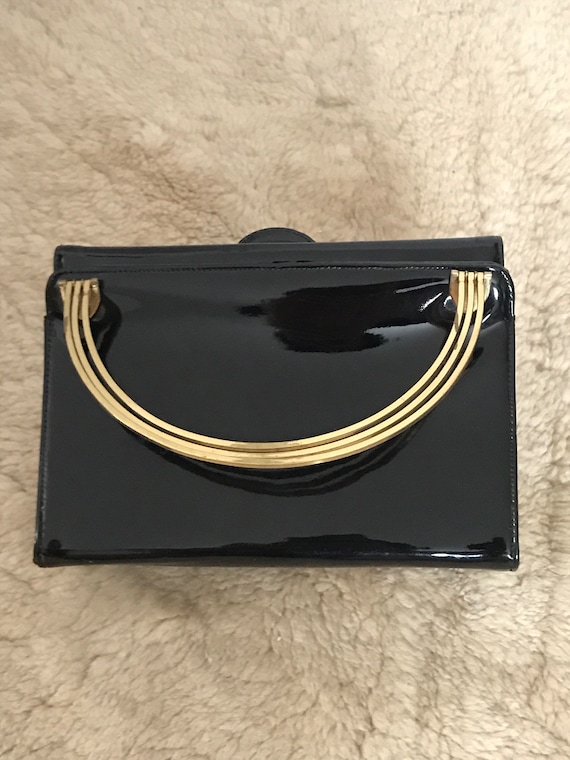 Super gorgeous gold metal handle black handbag - Gem