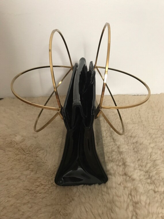 Super gorgeous gold metal handle black handbag - Gem