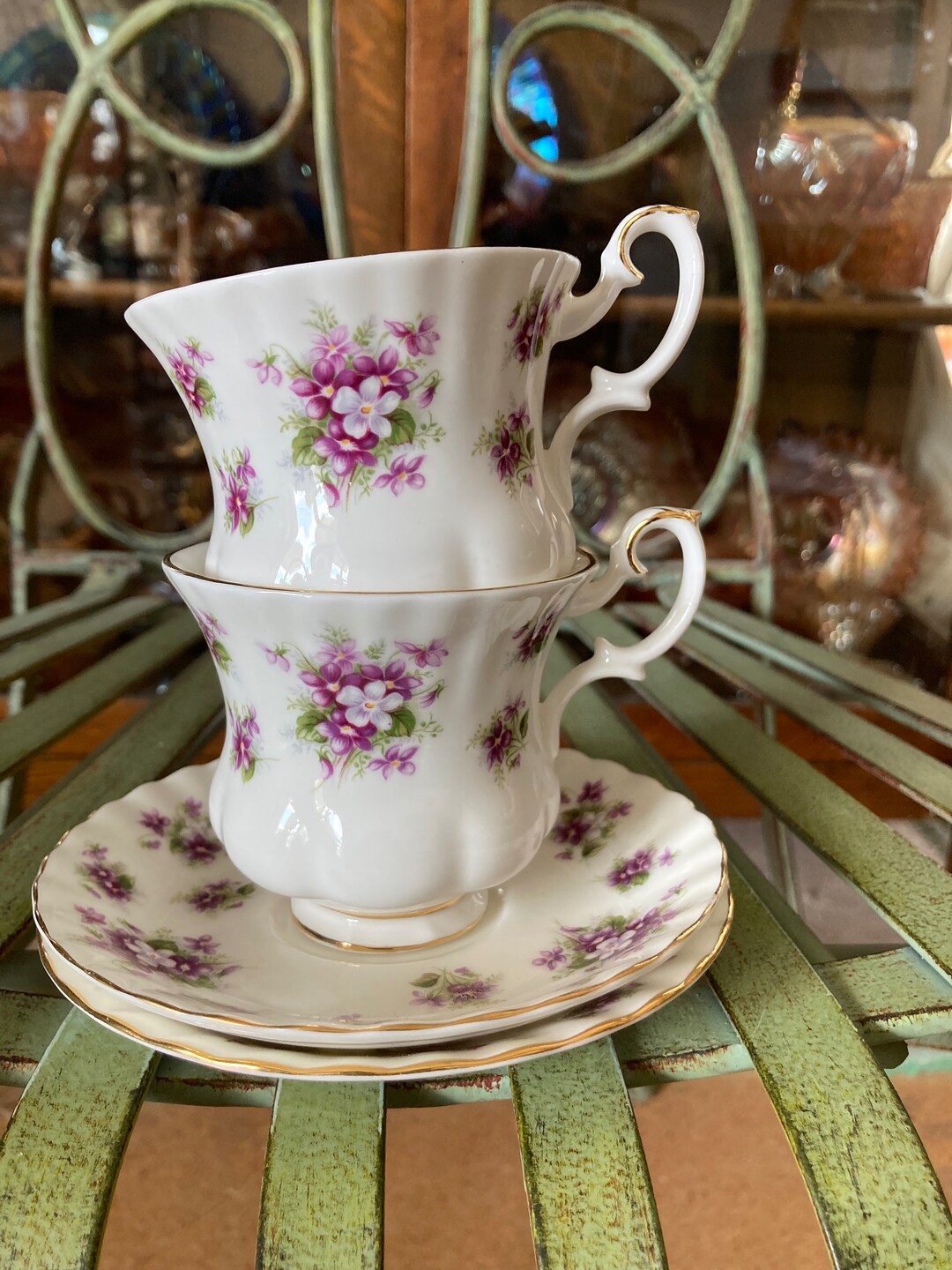 Royal Albert Sweet Violets Demitasse. Set of 2. Saucers 5 Inches Diameter. Produced in England ...