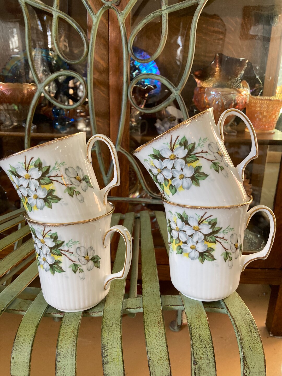 Royal Albert White Dogwood Mugs. Set of 4. 3.75 Inches Tall. Produced ...