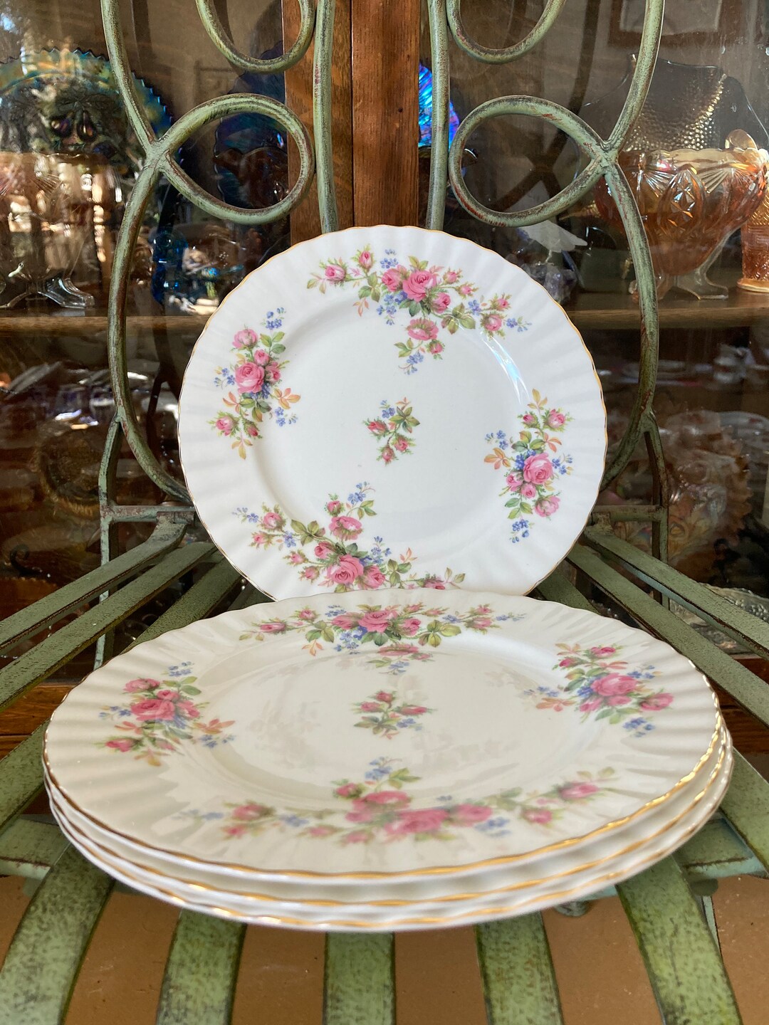 Royal Albert Moss Rose Salad Plates. Set of 4. 8.25 Inches Diameter ...