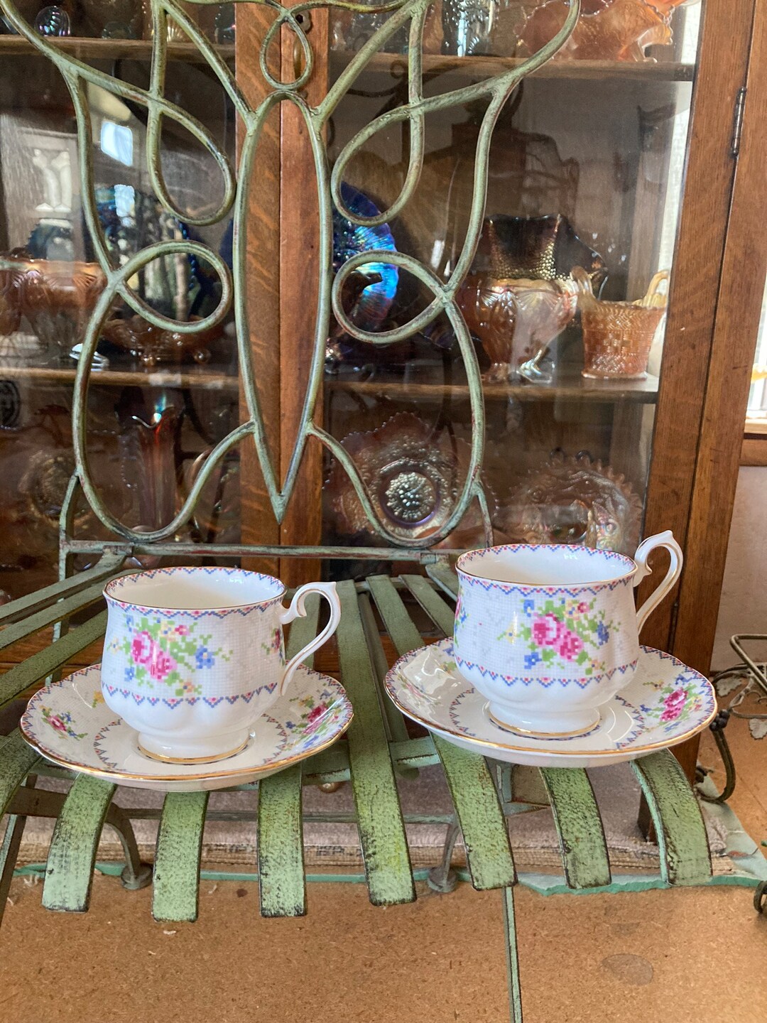 Royal Albert Petit Point Cups and Saucers. Set of 2 . Saucers 5.5 ...