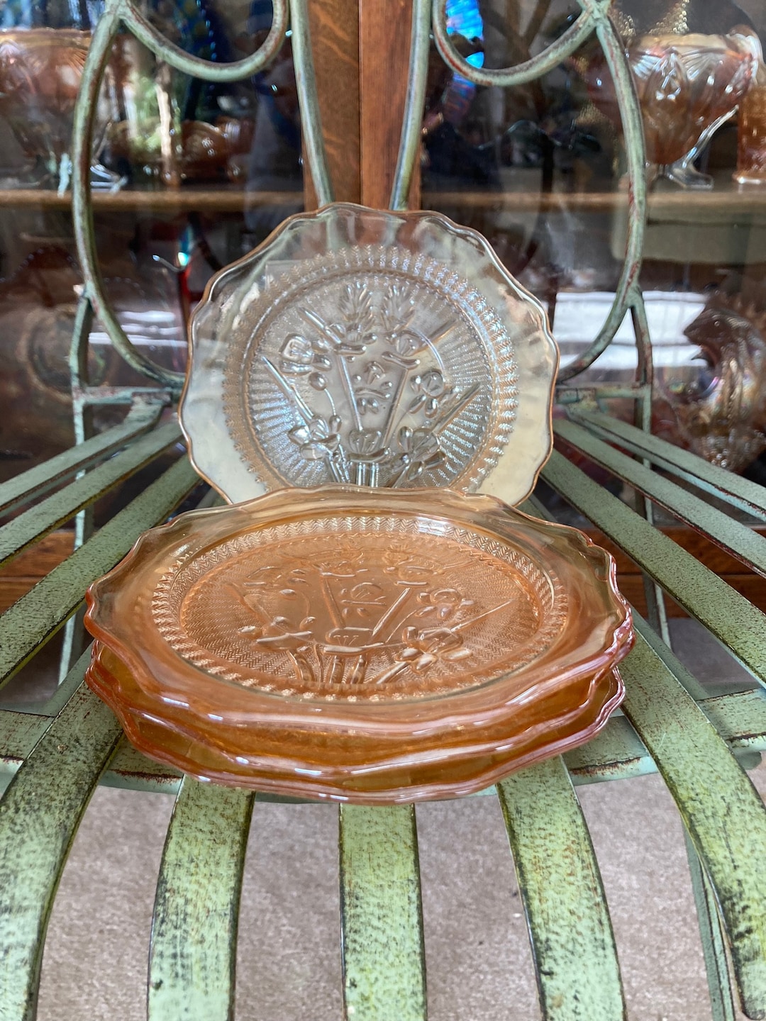Depression Glass Iris Plates. Set of 4. 5.5 Inches Diameter. - Etsy