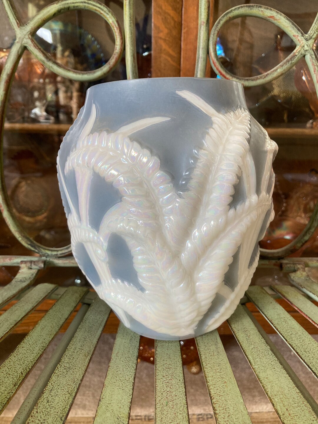 Phoenix Glass Sculped Art Ware Vase. Greyish Blue. 7 Inches Tall ...