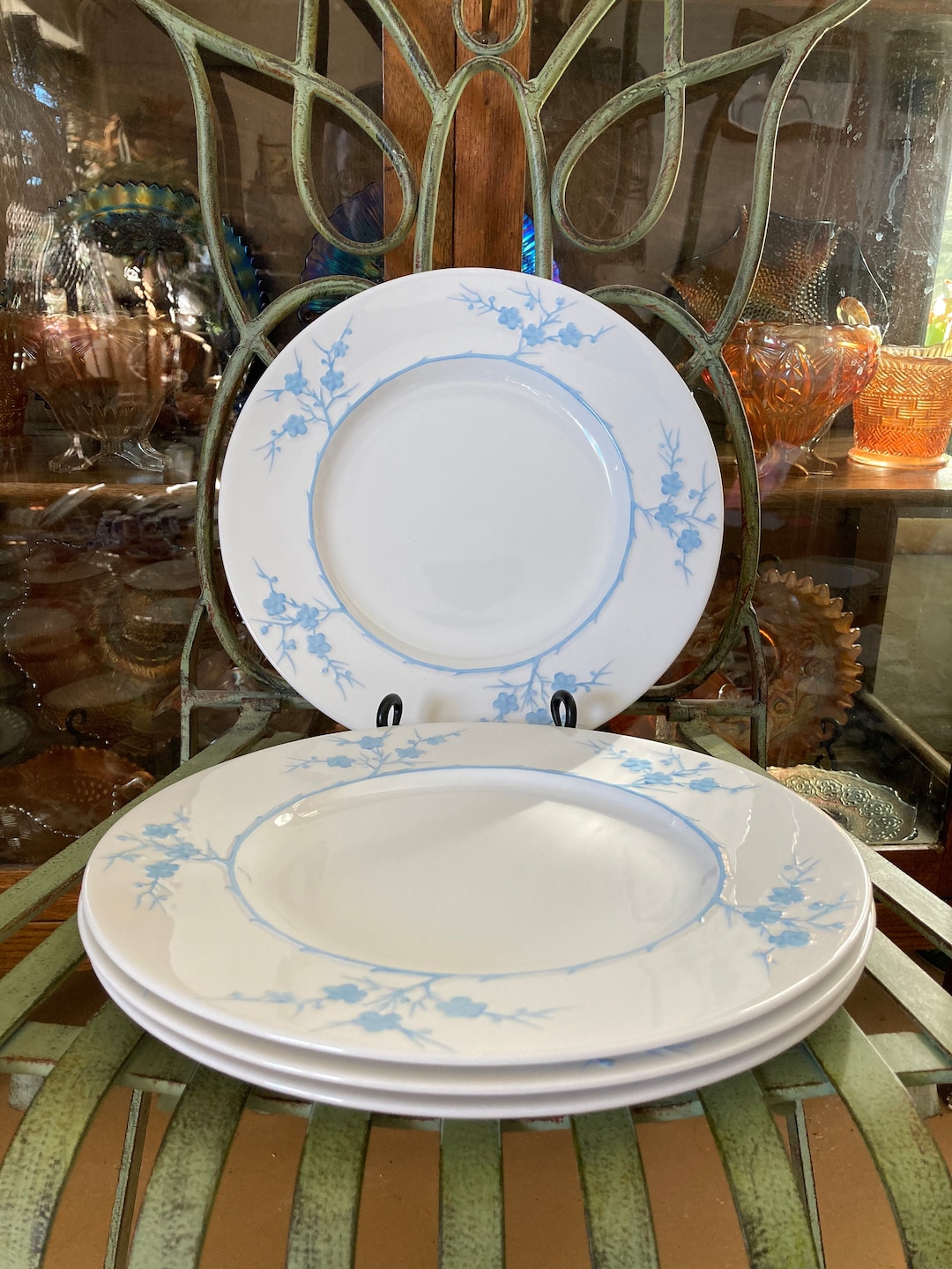 Spode Geisha Light Blue Dinner Plates. Set of 4. 10.5 Inches Diameter ...