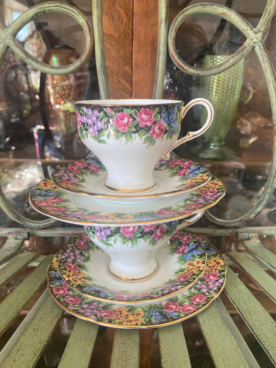 Paragon Old English Garden. Trios. Set of 2. Produced in England 1939 ...