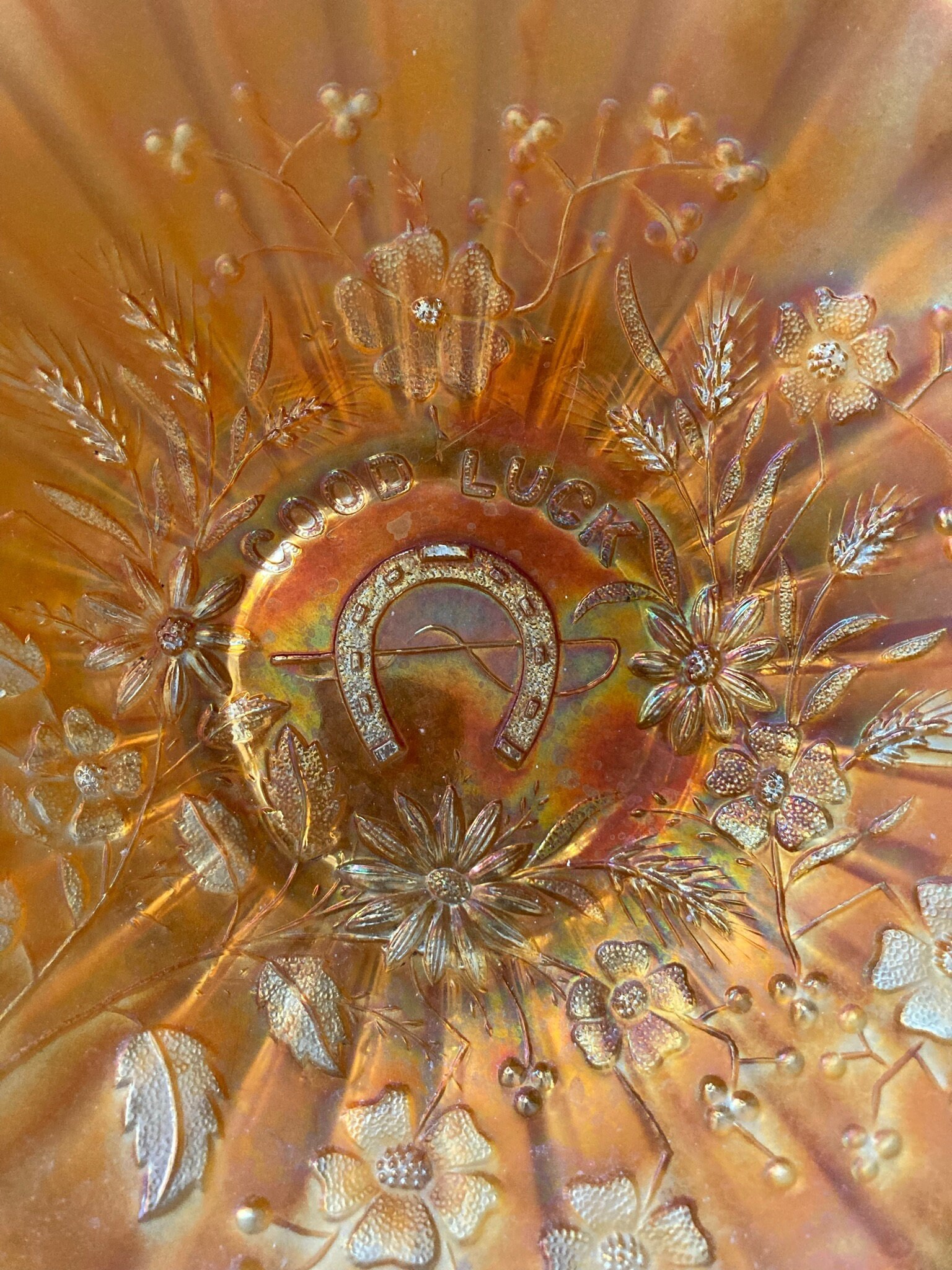 Carnival Glass Good Luck P.C.E. Dark Marigold Bowl. 9 Inch - Etsy