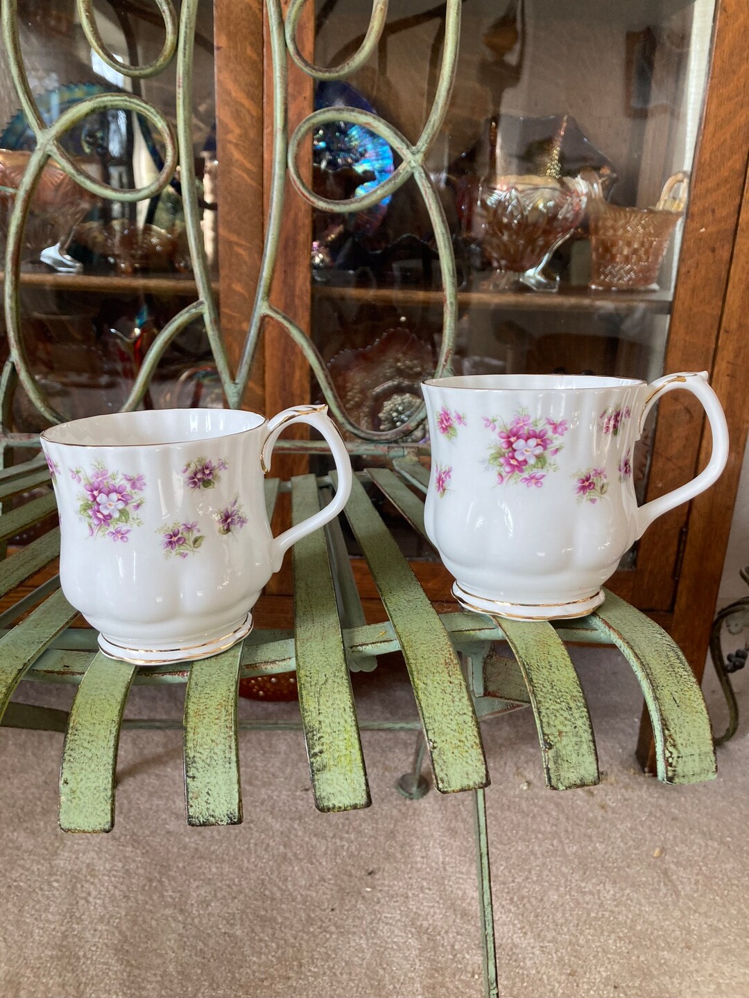 Royal Albert Sweet Violets Mugs. Set of 2. 3.5 Inches Tall. Produced in ...