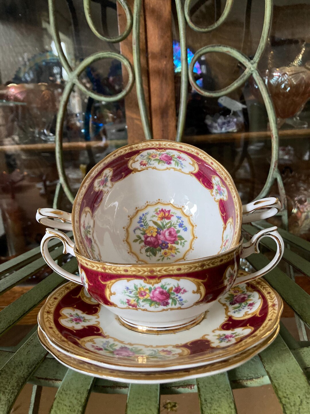 Royal Albert Lady Hamilton Cream Soup Bowls and Under Plates. Set of 2 ...