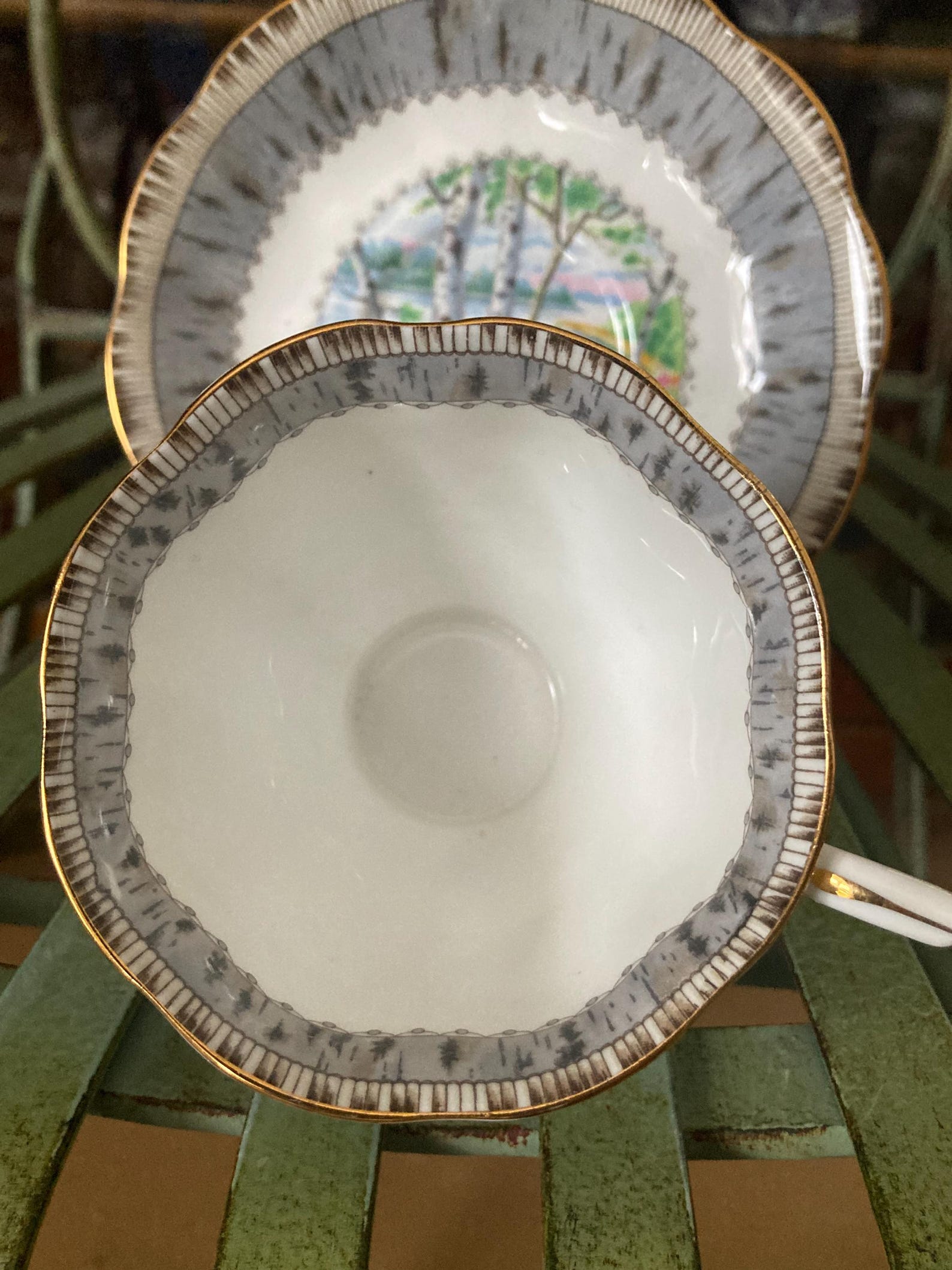 Royal Albert Silver Birch Teacups and Saucers. Set of 4. Produced in ...