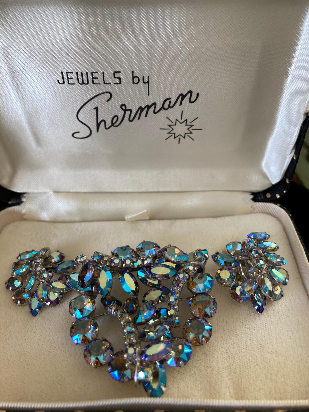 Sherman Jewellers 3 Piece Set. Original Box. . Sapphire Blue Crystals ...