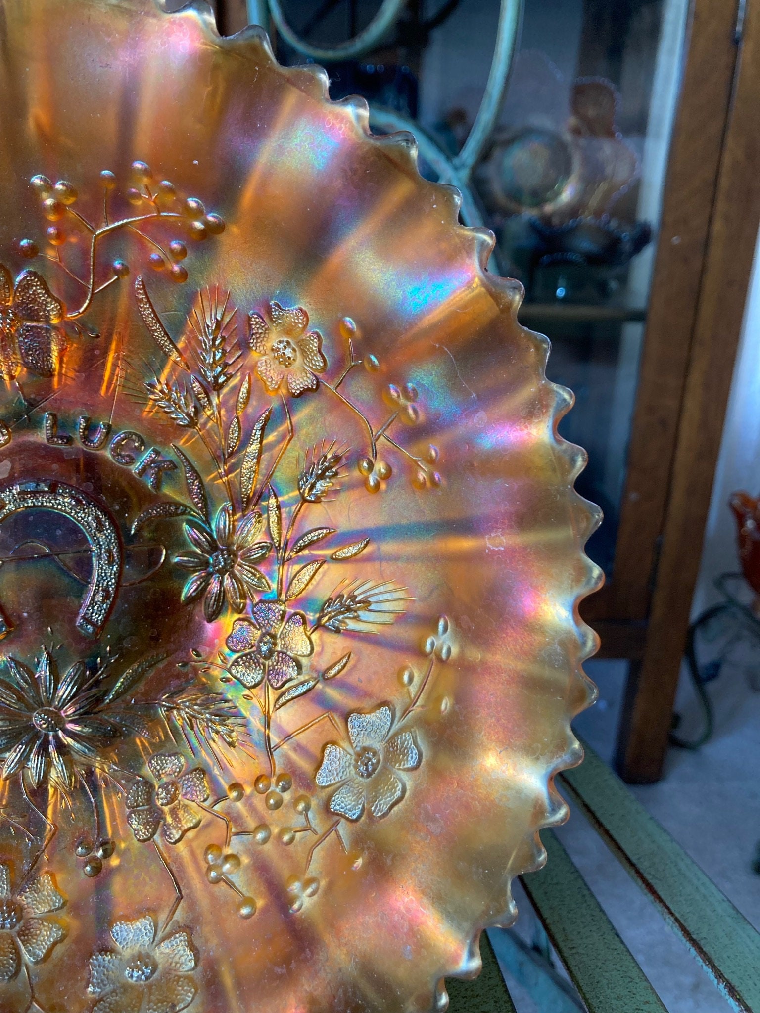 Carnival Glass Good Luck P.C.E. Dark Marigold Bowl. 9 Inch Diameter ...